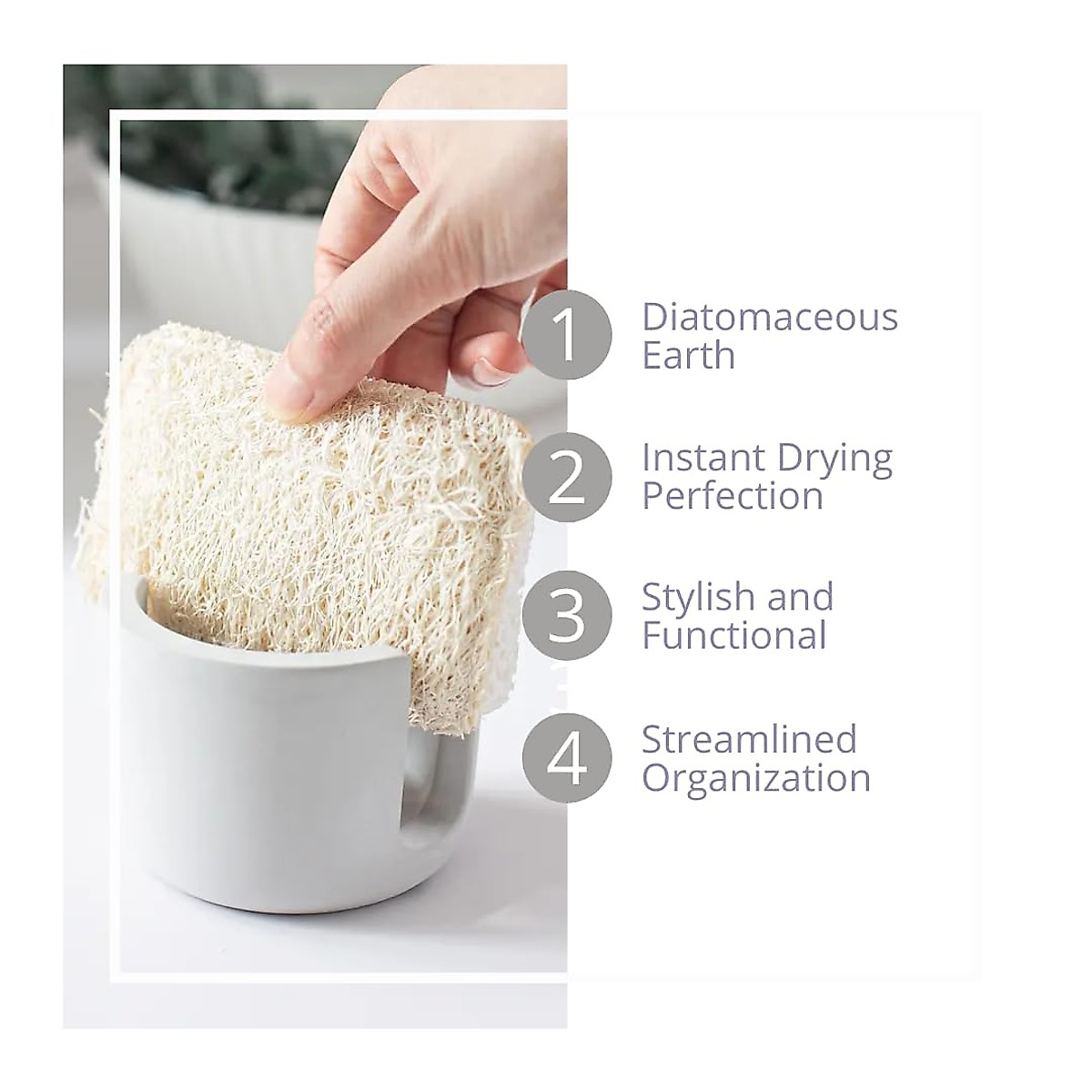 Selegna Diatomaceous Earth Sponge Holder - Drying Rack, Absorbent Stone Kitchen Sink Organizer, Beige (Small)