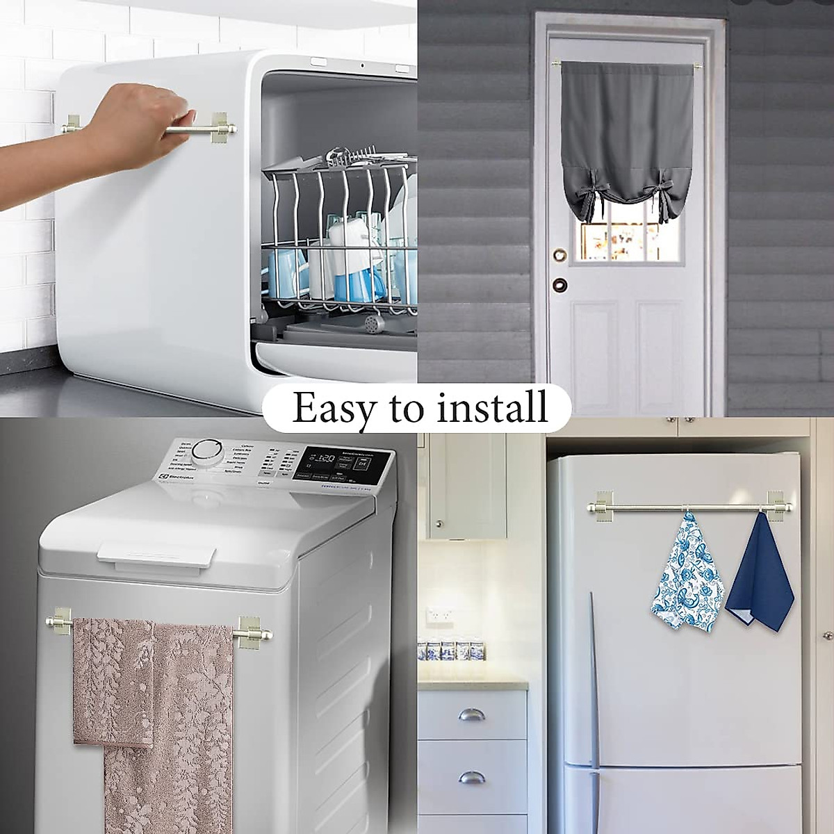 Skywin Magnetic Towel Holder for Refrigerator - 2 Pack Modern Edge Style Magnetic Curtain Rods for Metal Door with Adjustable Length - Fits Towels and Easily Attachable