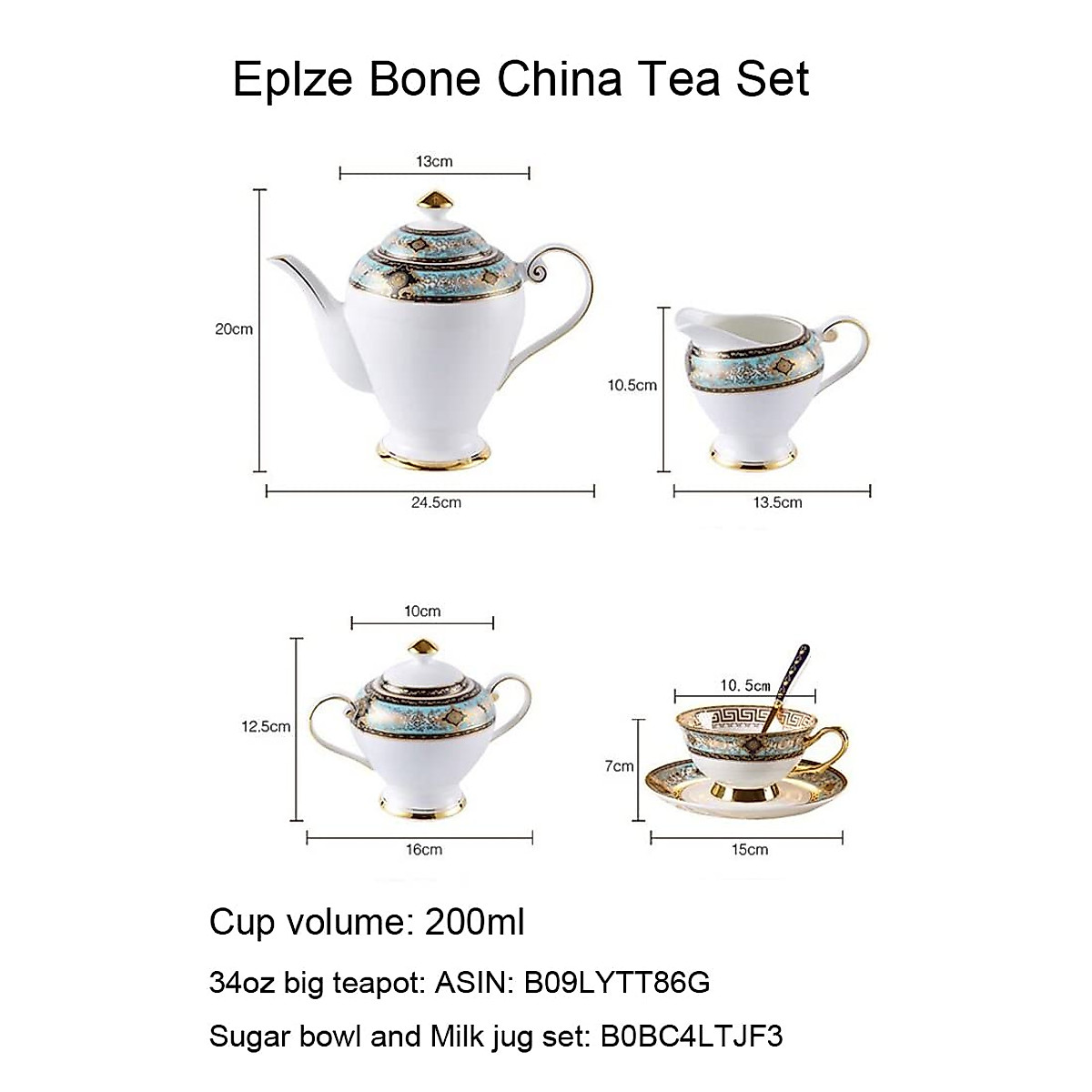 YBK Tech Euro Style Bone China Cup& Saucer Set, Ceramic Tea Coffee Cup for Home Kitchen Wedding (Royal Pattern- Sky Blue)