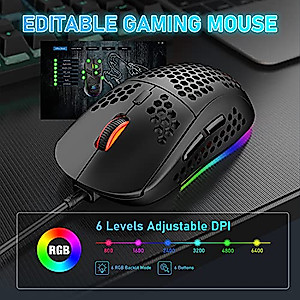 60% Mechanical Gaming Keyboard, Blue Switches, Rainbow LED Backlight Compact Wired Keyboard, TKL Wired Keyboard, Programmable Macro, RGB Mouse 6400 DPI , for PC Gamers and Office Typists (Black)