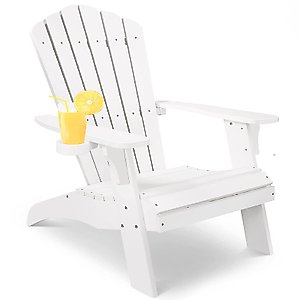 Hitwby Oversized Poly Lumber Adirondack Chair with Cup Holder, Fade-Resistant Lounge Chair with 350lbs Duty Rating, All-Weather Chair for Fire Pit & Garden, 38L 30.25W 41.5H (White) …
