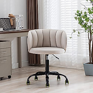 ayoodfo Home Office Desk Chair Modern Velvet Rolling Chair, Adjustable Task Chair with Mid-Back Swivel Office Chair, Accent Chairs Upholstered Armchair Vanity Chair for Living Room, Bedroom, Beige