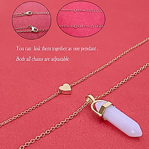 THJEW Natural Opalite Crystal Stone Bullet Pendant Necklace,Opal Crystal Layered Pendant Necklace,Natural Gemstone Pendant,Opal Crystal Jewelry, Yellow Gold, Opal