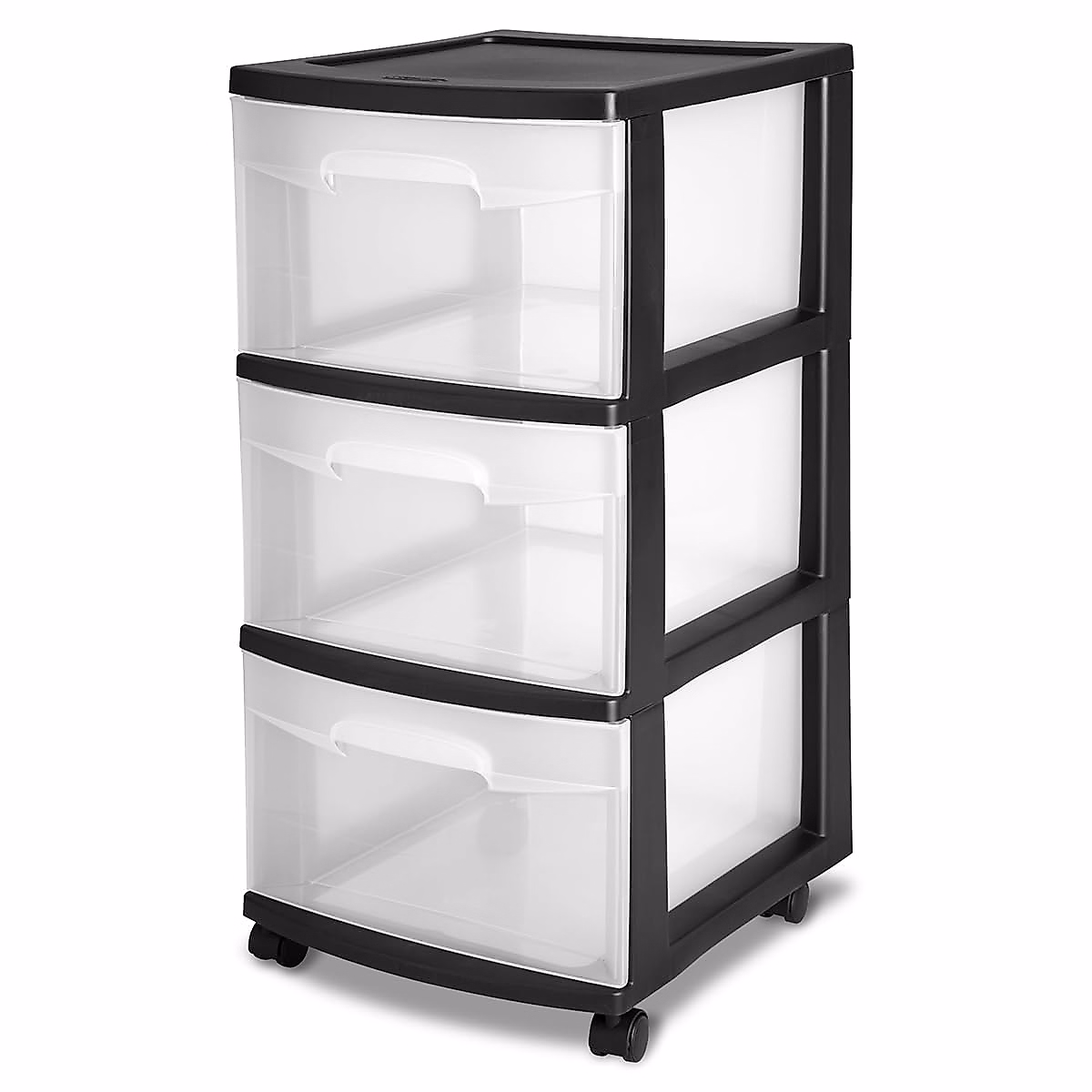 Plastic Drawer Storage Organizer 3 Drawer Plastic Cart Dorm Storage Shelves Containers With Drawer Unit w/Wheels for Art Supplies,Home,Closet,Bathroom,Office, Black with Clear Drawers, Adult