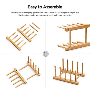 Oyydecor Bamboo Dish Drying Rack for Kitchen Counter and Cabinet, Dish/Book/Plate/Bowl/Cup/Cutting Board/Pot Lid Organizer for Kitchen, Living Room, Study, Display Cabinet (4 Slots)