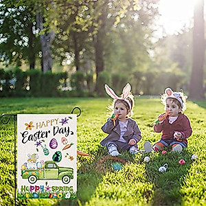Happy Easter Day Garden Flags, Gnome Eggs Truck Vertical Double Sized Burlap Flag for Spring House Yard Outdoor Decor 12.5 x 18 Inch (Multi)