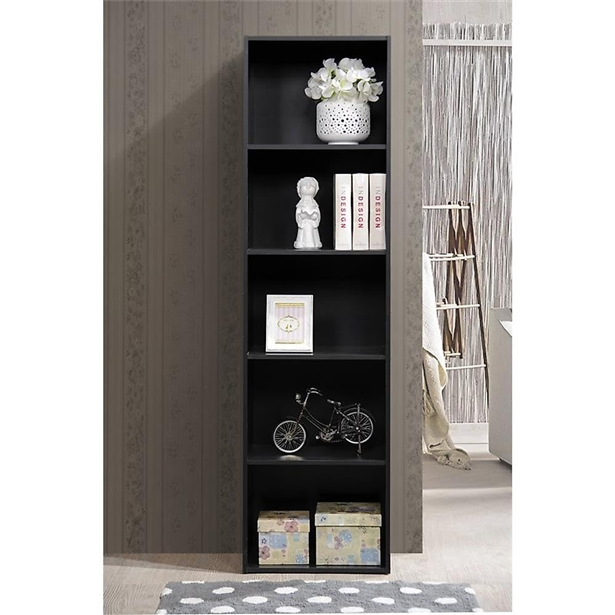 Home Square Five Shelf Wooden Bookcase Set in Black (Set of 2)