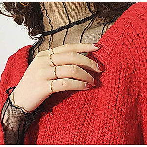 Rinspyre 8 Pieces Stainless Steel 1mm Women's Stacking Ring Set Plain Band Dainty Knuckle Midi Rings Comfort Fit Gold Tone