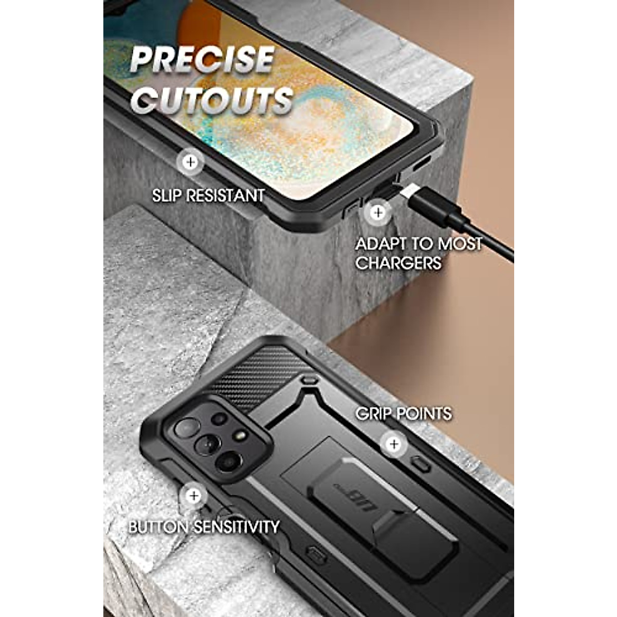 SUPCASE Unicorn Beetle Pro Case for Samsung Galaxy A23 4G/5G (2022), Full-Body Rugged Belt-Clip & Kickstand Case with Built-in Screen Protector (Black)