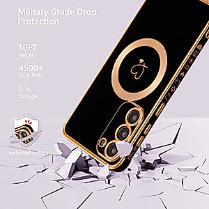 ZTOFERA Magnetic Case for Samsung Galaxy S23 Plus 5G Case[Compatible with MagSafe] Cute Plating Love Hearts Pattern Case with Camera Protection,Soft Shockproof TPU Bumper Cover for Women Girls,Black