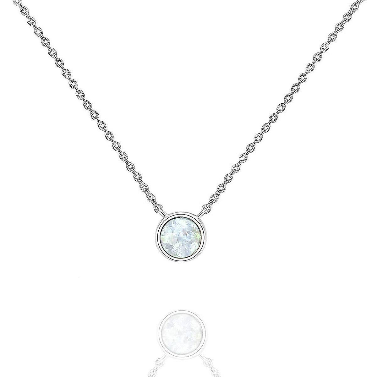 PAVOI 14K White Gold Plated Round Created White Opal Necklace | Opal Necklaces for Women