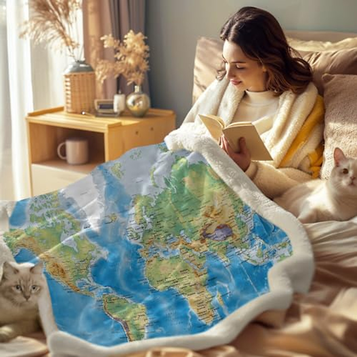 Sleepwish Map Fleece Blanket Blue Throw Blanket Soft Kids Throw Blanket Thick Plush Blanket Vivid 3D Print Map of The World Sherpa Blankets for Teens Kids Boys Girls 50x60 Inches