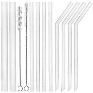 ALINK 10-Pack Clear Reusable Silicone Straws, 2 Large Silicone Boba Straws, 8 Long Smoothie Straws for 30 oz 20 oz Tumblers, Milkshakes, Bubble Tea, Tapioca Pearl With 2 Brush and Case, 10 Inch