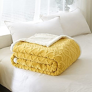 MERRYLIFE Sherpa Fleece Throw Blanket Cozy Soft 3D Stylish Design Fuzzy Thick Warm Blanket for Couch Sofa Bed (50" 60",Light Yellow)