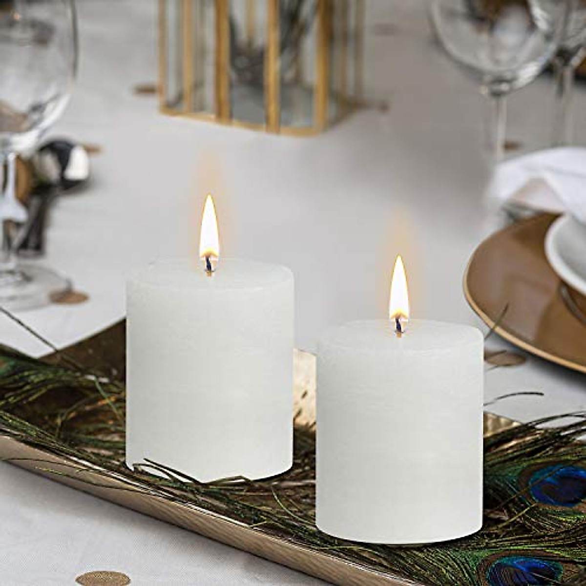 BOLSIUS Rustic White Unscented Pillar Candles - 2.75" X 3.25" Decoration Candles Set of 3 - Clean Burning Dripless Dinner Candles for Wedding & Home Decor Party Restaurant Spa- Aprox (80x68m)