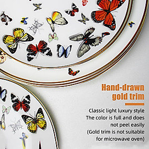 StarLuckINT 16-piece Bone China Dinnerware Set, Luxury Round Dish Sets with Golden Rim, Service for 4, Including Dinner Plates, Salad Plates, Bowls and Mugs, Translucent Lead Cadmium Free - Butterfly