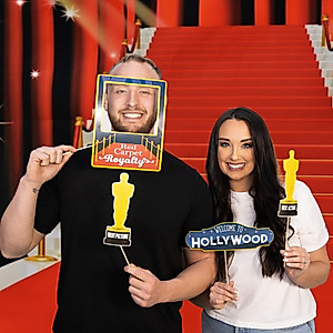 Hollywood Photo Booth Props - 41-pc Photobooth Kit with 8 x 10-Inch Sign, 60 Adhesive Pads, 45 Sticks - Movie Night Supplies - Hollywood Party Decorations