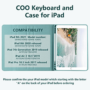 for iPad 9th Gen 2021 Case with Keyboard 10.2 inch, for iPad 8th Gen 2020/7th Gen 2019/Air 3/Pro 10.5 Keyboard Case, Detachable Wireless Bluetooth Keyboard with Pencil Holder for iPad 2021 9th