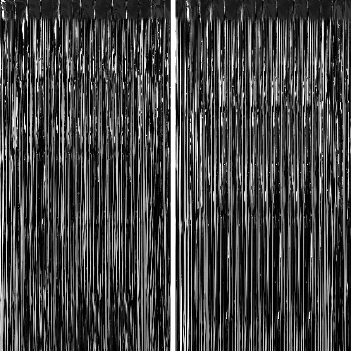 CHRORINE 2pcs 3ft x 8.3ft Black Tinsel Fringe Curtains Streamers Photo Backdrop for Birthday Graduation Halloween Anniversary Party Decorations