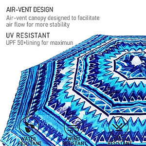 AMMSUN Beach Umbrellas for Sand Heavy Duty Wind Portable, 6.5 ft Beach Umbrella with Sand Anchor & UV Protection, Outdoor Patio Umbrella with Carry Bag for Beach Patio Garden Outdoor, Geometric Blue