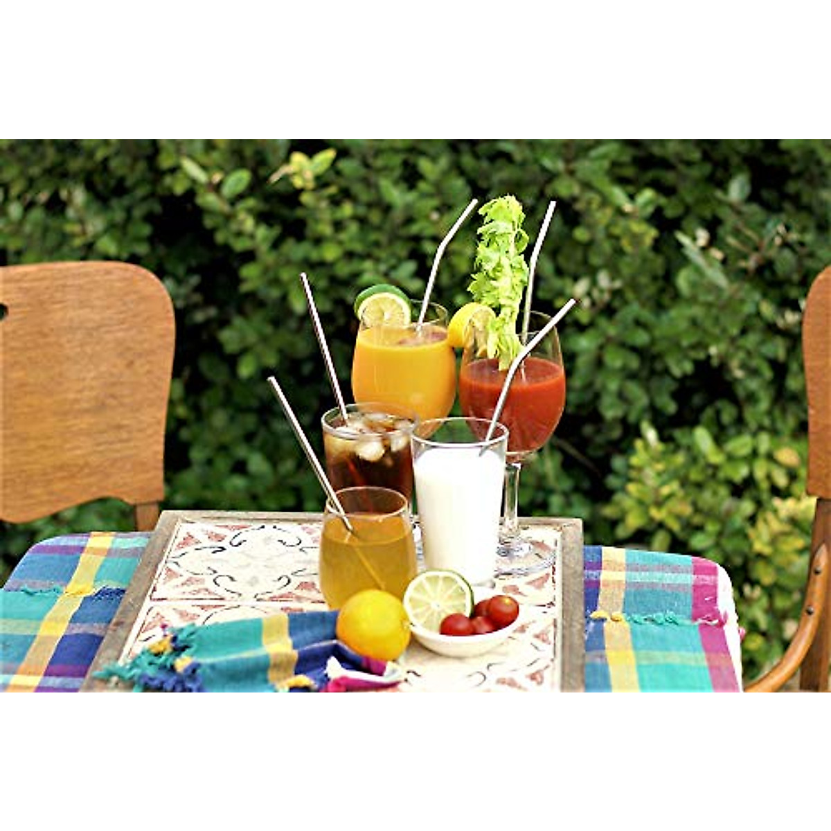 RAINIER Stainless Steel Metal Drinking Straws | Fits Yeti RTIC or Any 20 or 30 oz Tumbler| Extra Long Reusable Ecofriendly | Set of 8 Angled Straws with Silicone Silencers, Comfort Tips, 2 Brushes