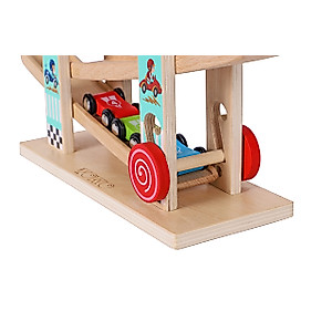 Wooden Car Ramp Race Track Toy - Toddler Car Playset - Replacement Cars 4 Pack - Matching Click Clack Track Vehicles Toddlers -Racing First Sport Cars for 18 Months -Stocking Fillers Stuffers Kids