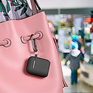 R-fun AirPods Case Cover, Soft Silicone Protective Cover with Keychain for Women Men Compatible with Apple AirPods 2nd 1st Generation Charging Case, Front LED Visible-Black