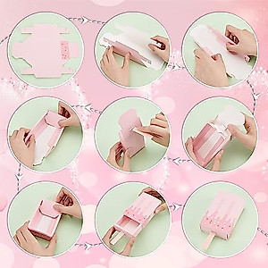 PH PandaHall Paper Ice Cream Shape Gift Boxes, 20 pcs 3.6x2 Inch Popsicle Mini Cartoon Candy Folding Paper Box Party Favor Candy Box for Halloween Birthday Wedding, Pink
