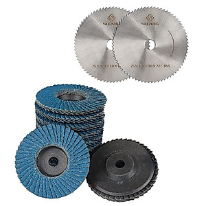 SI FANG 10Pcs 3 Inch Flap Disc Abrasive Grinding Wheels 60 Grit and 2Pcs 3 Inch x 3/8inx 72T HSS Circular Saw Blade, for Mini Angle Grinder Cordless Die Grinder