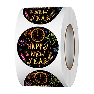 Acetiamin 500 Pcs Happy New Year Stickers for Kids and Adults, 1.5 Inches Round New Year Labels Roll, Happy Winter Holiday Stickers for Greeting Cards, Gift Boxes, Party Favors