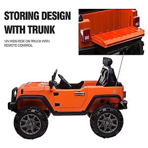 TOBBI 12V Kids Ride On Cars Truck with Remote Control 3 Speeds Toddler Motorized Vehicles Toys for Girls Boys (Orange)