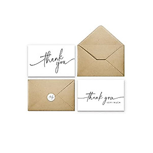 Thank You Cards with Kraft Envelopes and Matching Stickers, Bulk Pack of 100, 4x6 Inch Minimalistic Design | Suitable for Business, Baby Shower, Wedding, Small Business, Graduation, Bridal Shower, Funeral