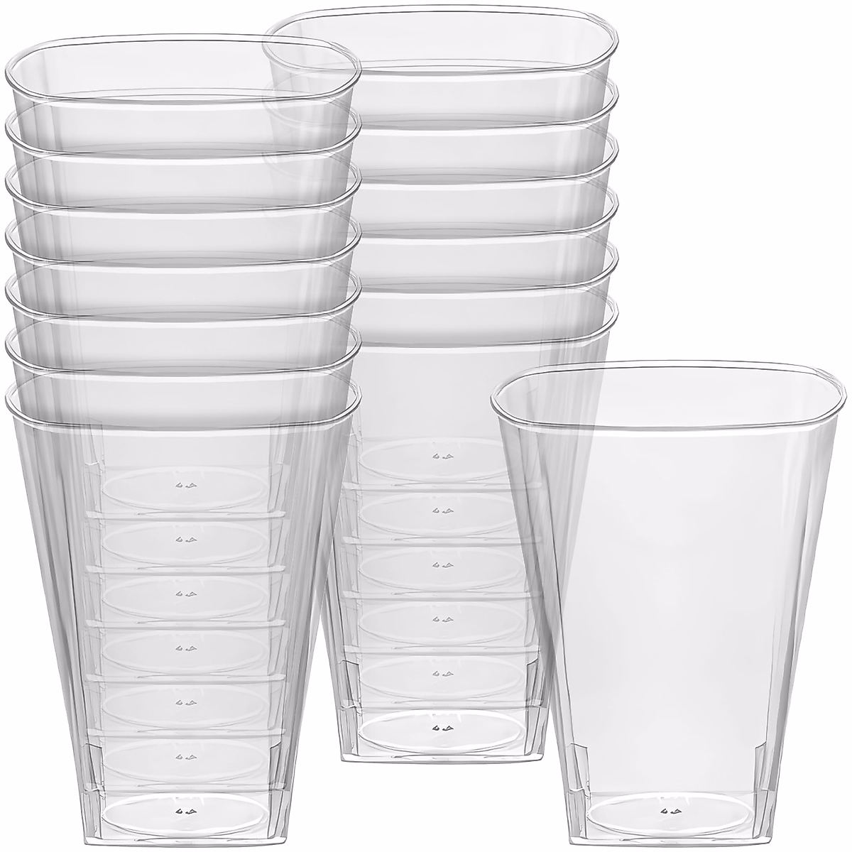 Kaya Clear Square Plastic Cups - 8 oz. (Pack of 14) - Versatile & Elegant Design, Perfect for Parties, Gatherings & Everyday Use