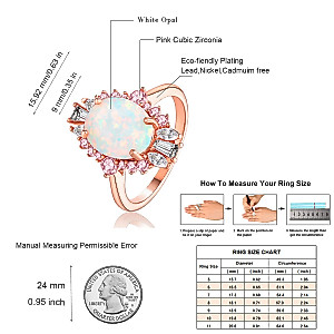 LAZLUVU White Opal Ring Oval Cut Created Opal Solitaire Engagement Wedding Rings with Cubic Zirconia Promise Ring Jewelry For Women