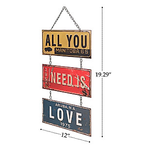 NIKKY HOME All You Need is Love Metal Antique Wall Art Hanging Sign Plaque 70s Room Decor 12 x 19 Inches