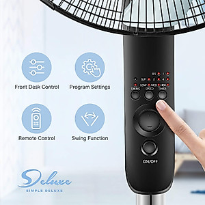 Simple Deluxe Oscillating 16″ Adjustable 3 Speed Pedestal Stand Fan with Remote Control for Indoor, Bedroom, Living Room, Home Office & College Dorm Use