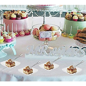 40 2.5" Mini Square Dessert Plates And 50 4" Mini Silver Tasting Forks. 90 Piece Tasting Sampling Dessert Appetizer Set. Disposable Plastic Hors D'oeuvres Combo Set.