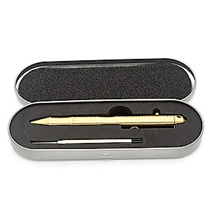 ILEAF Ballpoint Pen Solid Brass EDC Pen, Portable Delicate Signature Pen with Pencil Case and 2 Extra Black Ink Refills