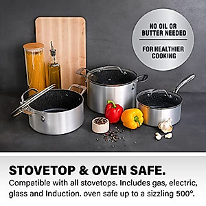 Granitestone Pots and Pans Set Nonstick, 10 Piece Complete Kitchen Cookware Set with Induction Cookware, Includes Nonstick Pots and Pans Set with lids & Stainless-Steel Steamer, Dishwasher Safe-Silver