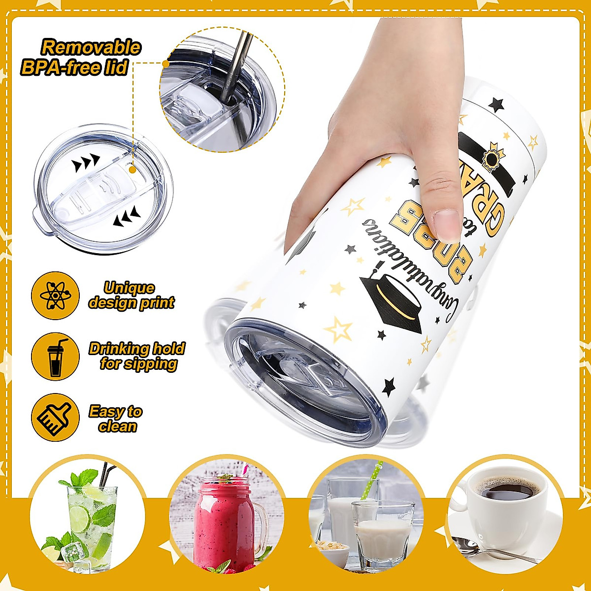 Ovveroche 2025 Graduation Gifts for Her Congrats Graduation Gift Box Steel Steel Tumbler Graduation Canvas Bag Keychains Cards Socks Gift Bag for Class of 2025 High School College Grad Gift