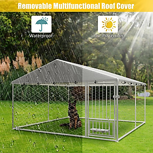 Tmsan Dog Kennel Outdoor, Dog House with Waterproof Roof & Secure Lock, Large Dog Crate Fence, Outside Pet Playpen for Chicken, Rabbit, Cat, 10ft