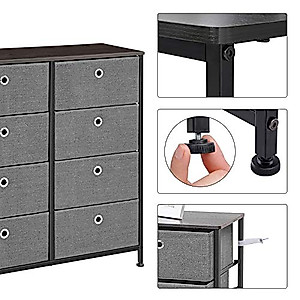 SONGMICS Dresser, Storage Unit with 8 Easy Pull Fabric Drawers, Dresser Drawer, Organizer Unit with Metal Frame, Wooden Tabletop, for Closet, Nursery, Dark Walnut and Gray ULTS24G
