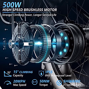 PEXMOR Electric Bike for Adults, Ebike Electric Bicycle for Adults 500W 48V 13AH Removable Battery, 20MPH 27.5" E Bike Electric Mountain Commuter Bike, 21 Speed Gear, Suspension Fork, UL Certified