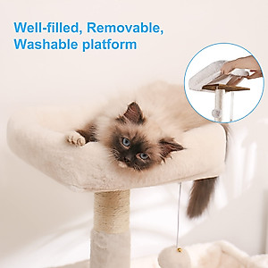 Hey-brother Cat Tree with Litter Box Enclosure, All-in-one Cat Tower for Indoor Cats with Large Hammock, Bed, Food Station, Scratching Posts, Modern Style Pet Furniture, Rustic Brown MPJ100SR
