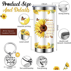 Aliceset 4 Pcs Christian Gifts for Women Include Inspiration Religious Tote Bag 20 oz Stainless Steel Tumbler Bible Verse Keychain Catholic Makeup Bag Birthday Gifts for Women Mom Friend (Sunflower)
