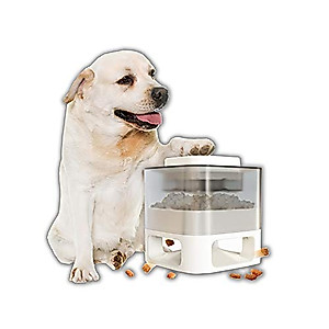 Pet Instant Non-Electric Automatic Dog Fun Food Catapult Dispenser, Square Transparent Visible Granary Slow Feeder for Pets, with Anti-Slip Rubber Pad for Cats Dogs Toys White