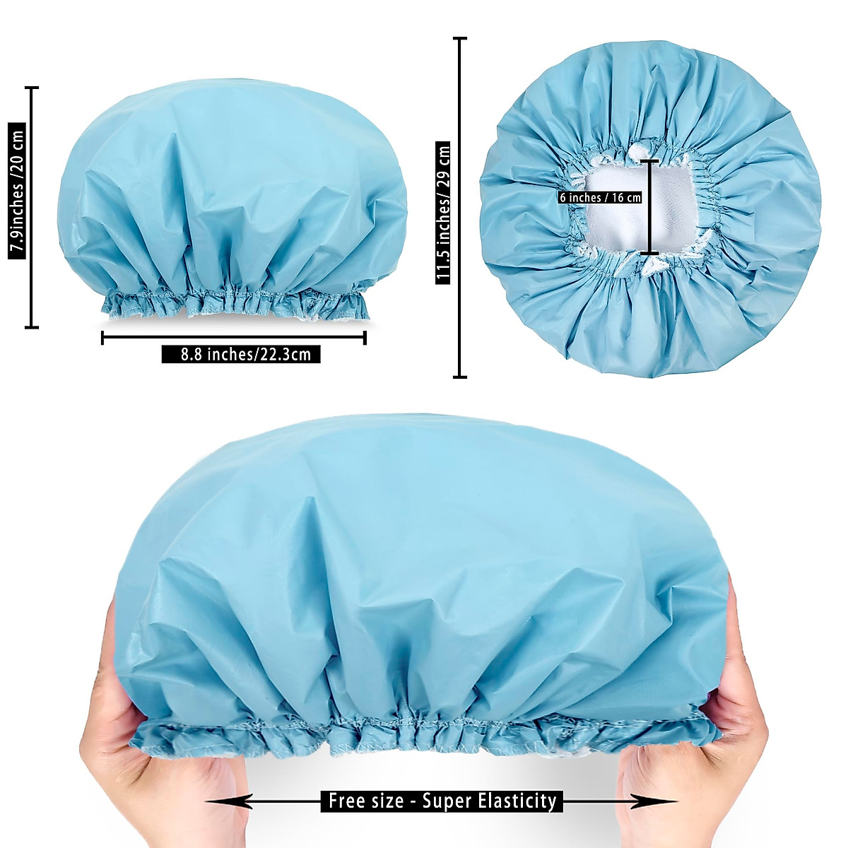 Shower Caps for Women, Terry Cloth Lined EVA Exterior Elastic and Reusable Bath Caps, Double Waterproof Layers Shower Cap, Bathing Shower Caps, Environmental Protection Bath Hair Cap - Blue