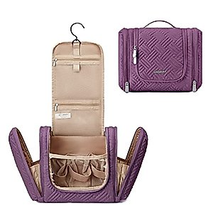 BAGSMART Travel Toiletry Bag for Women, Hanging Toiletry Bag with Hook, Travel Cosmetic Makeup Bag Travel Organizer for Accessories, Shampoo, Full Sized Container, Toiletries,Purple-Medium