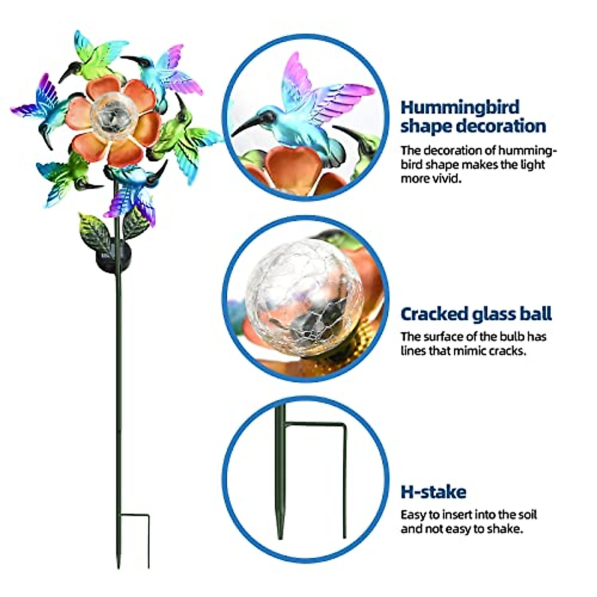 Solar Wind Spinners Hummingbird Spinner, Waterproof Outdoor Metal Wind Sculpture for Yard and Garden, Lawn & Garden Decor