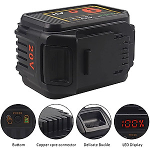 waitley 20V 9.0Ah Lithium Ion Battery Compatible with DEWALT DCB200 DCB209 Tools with LED Indicator
